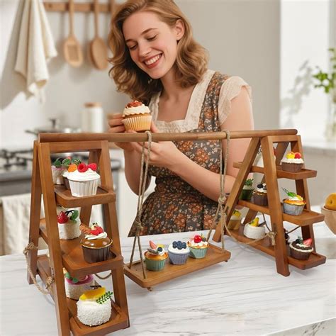 3 Tier Serving Tray Booxmimi 3 Tier Wooden Tiered Serving Tray For