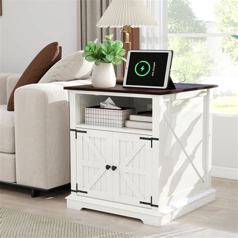 24 Nightstand With Charging Station Set Of 1 Farmhouse End Table With