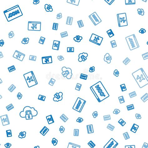 Set Line Cloud Computing Lock Ui Or Ux Design And Website Template On Seamless Pattern Vector