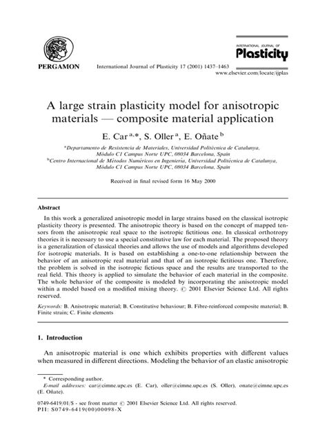 a large strain plasticity model for anisotropic materials Ð composite