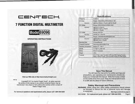 Cen Tech 7 Function Digital Multimeter 90899 Manual Navigatorhohpa