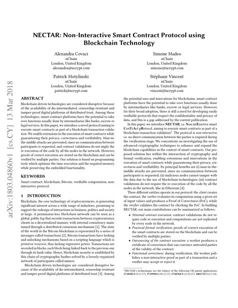 Pdf Nectar Non Interactive Smart Contract Protocol Using Blockchain