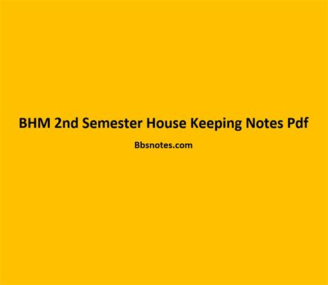 Bhm 2nd Semester House Keeping Notes Pdf Bbs Notes