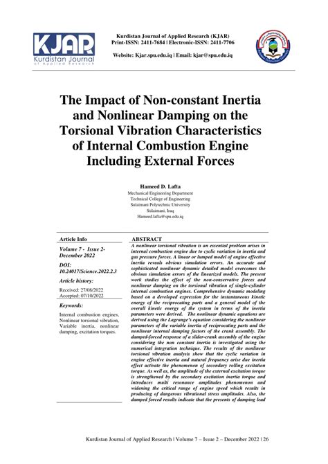Pdf The Impact Of Non Constant Inertia And Nonlinear Damping On The Torsional Vibration