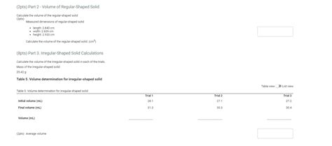 Solved Data And Report Submission Determination Of Density Chegg Com