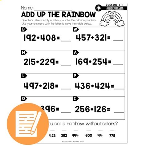 Lucky To Learn Math 3 Digit Addition Friendly Numbers Lesson 39 Independent Practice