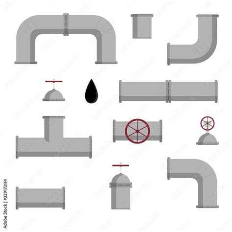 Vector Set Of Pipelines Elements For Oil Gas Water Isolated On White
