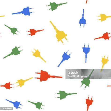 컬러 일렉트릭 플러그 아이콘은 흰색 배경에 원활한 패턴을 격리 전기의 연결 및 단절의 개념 벡터 가능성에 대한 스톡 벡터 아트 및 기타 이미지 Istock
