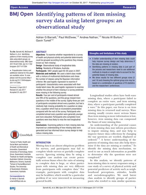Pdf Identifying Patterns Of Item Missing Survey Data Using Latent