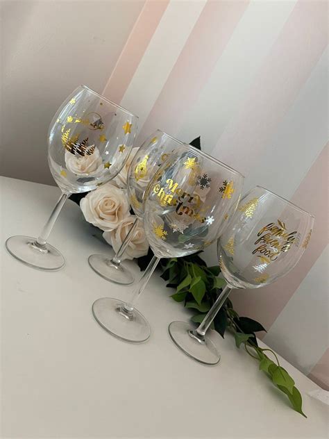 Christmas Wine Glasses Set Of 6 Christmas T Home Decorations Gold