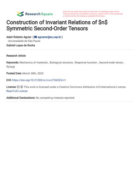 Pdf Construction Of Invariant Relations Of N Symmetric Second Order