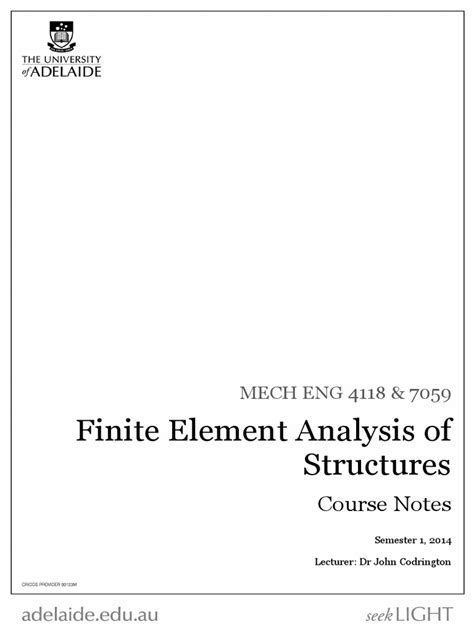 Fea 2014 Course Notes Pdf Finite Element Method Matrix Mathematics
