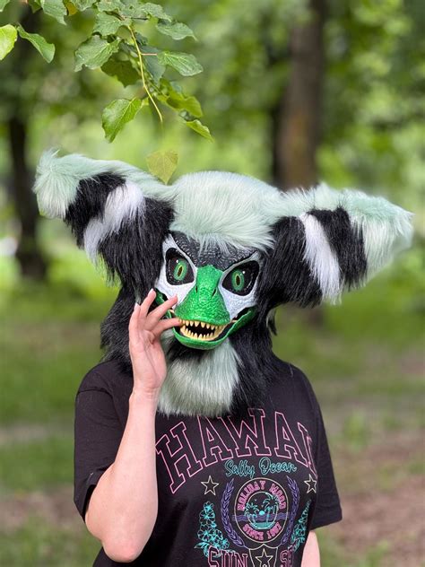 Epic Black Green Dino Fursuit Head Movable Jaw Custom Raptor Mask