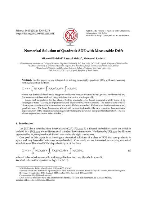 Pdf Numerical Solution Of Quadratic Sde With Measurable Drift