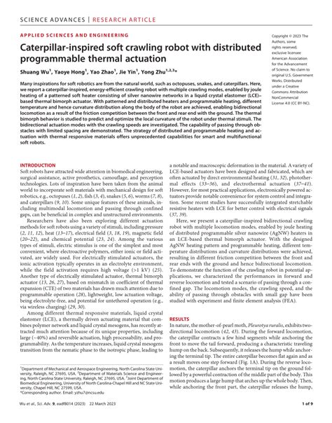 Pdf Caterpillar Inspired Soft Crawling Robot With Distributed Programmable Thermal Actuation