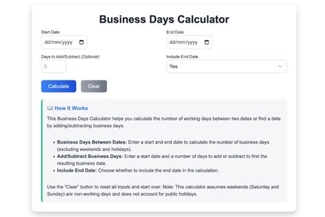 Business Days Calculator Count Working Days
