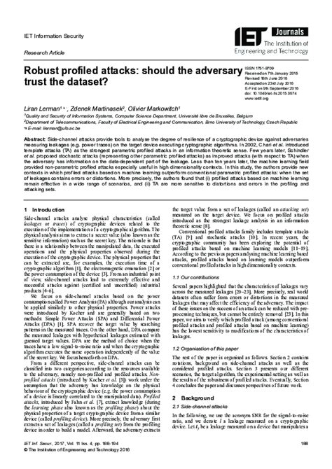 Pdf Robust Profiled Attacks Should The Adversary Trust The Dataset