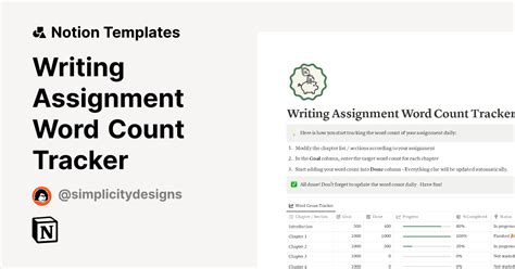 Writing Assignment Word Count Tracker Template Notion Marketplace