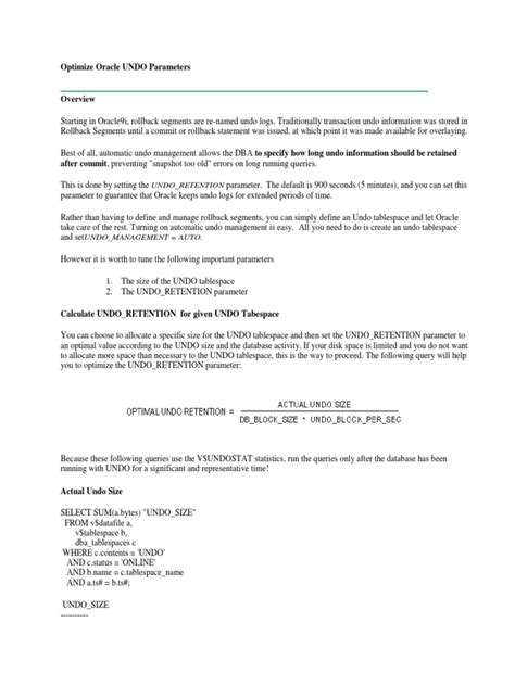 Optimize Undo Tablespace Pdf Oracle Database Parameter Computer