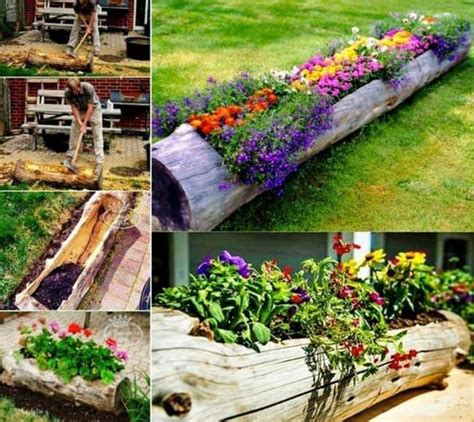 Wonderful Diy Log Planter Outdoor Garden Planters Garden Planters Diy Garden Planters