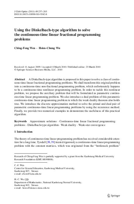 pdf using the dinkelbach type algorithm to solve the continuous time