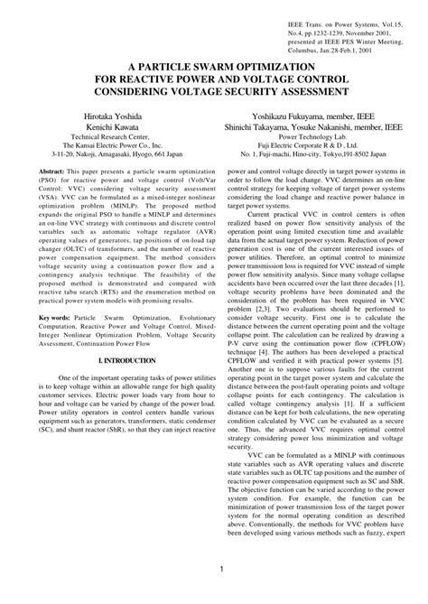 Pdf A Particle Swarm Optimization For Reactive Power And Voltage