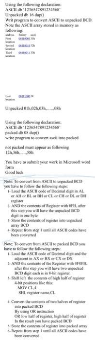 Solved Using The Following Declaration ASCII Db Chegg