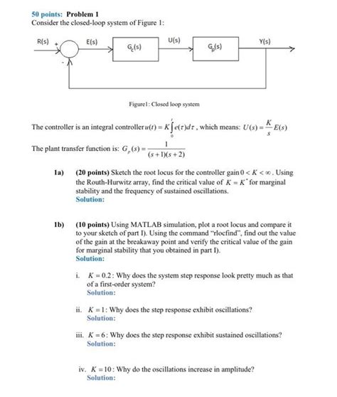 Solved 50 Points Problem 1 Consider The Closed Loop System