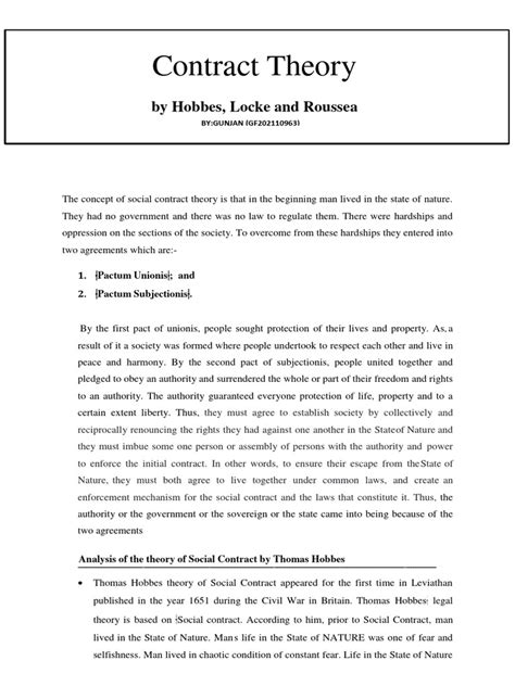 Contract Theory By Hobbes Pdf Social Contract Property