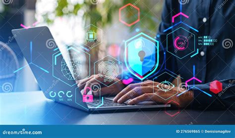 Man With Laptop Cybersecurity Interface Stock Image Image Of Confidential Internet 276569865