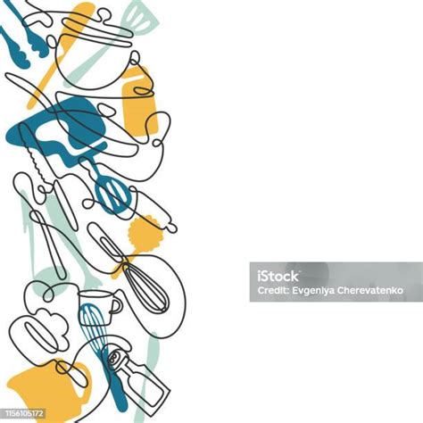 칼 라인 아트 배경입니다 다른 주방 용품의 한 줄 그리기 벡터 낙서 드로잉에 대한 스톡 벡터 아트 및 기타 이미지 낙서 드로잉 단순함 디자인 Istock