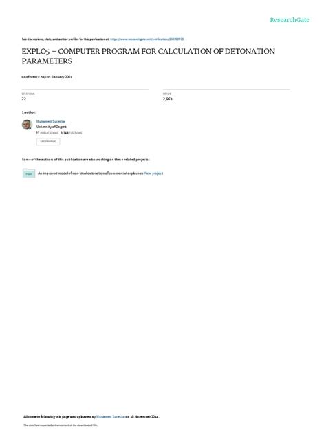 Detonation Parameter Calculation Pdf Chemical Equilibrium Applied