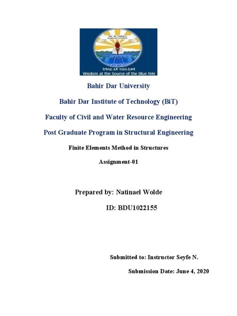 Finite Element Method In Structure Assignment 01 Pdf Chemistry