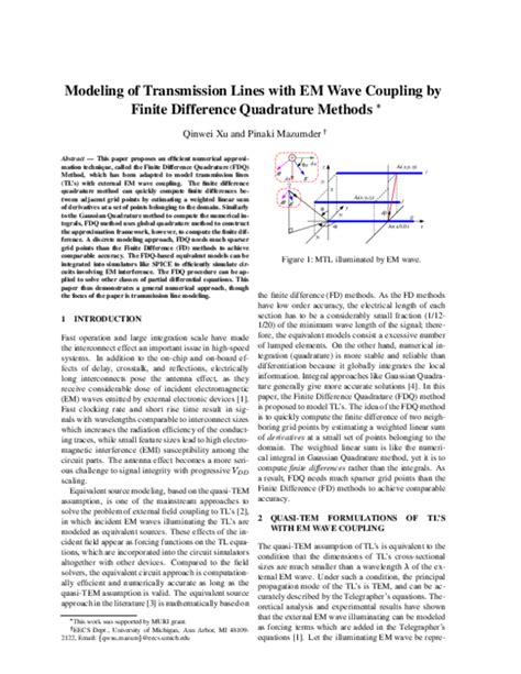 Pdf Modeling Of Transmission Lines With Em Wave Coupling By The Finite Difference Quadrature