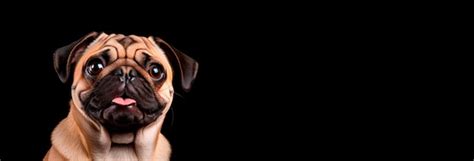 Imagen De Un Pug En Una Pancarta De Fondo Negro Foto Gratis
