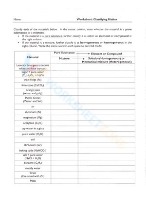 Classifying Matter Worksheets