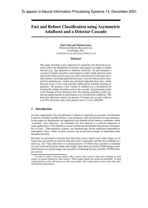 Pdf Fast And Robust Classification Using Asymmetric Adaboost And A Detector Cascade