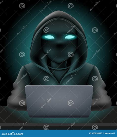 Young Hacker Programmer It Specialist Coder Sitting At A Laptop Vector