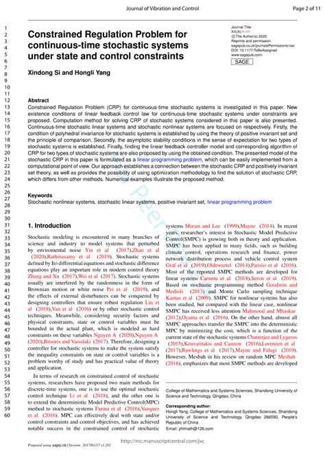 Pdf Constrained Regulation Problem For Continous Time Stochastic
