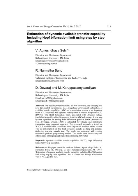 Pdf Estimation Of Dynamic Available Transfer Capability Including