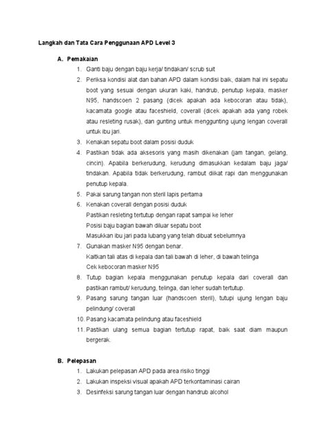 Langkah Dan Tata Cara Penggunaan Apd Level 3 Rsud Pdf