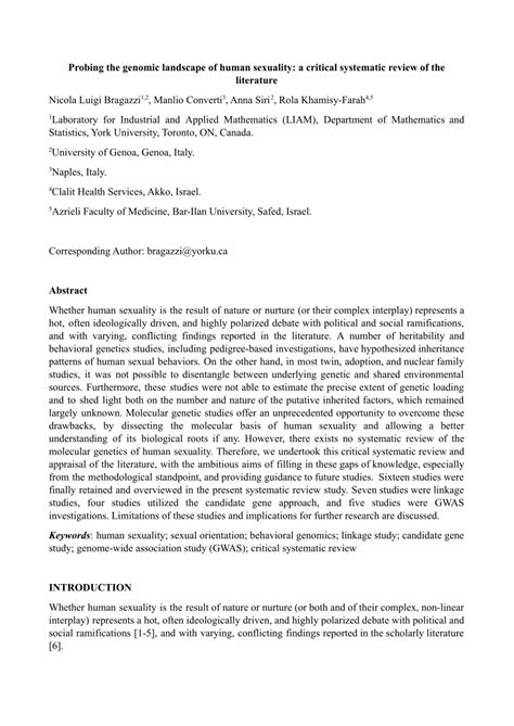 PDF Probing The Genomic Landscape Of Human Sexuality A Critical Systematic Review Of The