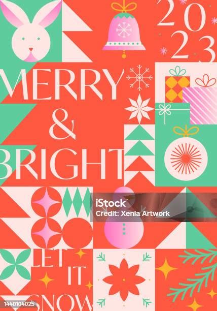 크리스마스와 새해 복 많이 받으세요 인사말 배너 템플릿입니다 바우하우스 스타일의 축제 벡터 배경 0명에 대한 스톡 벡터 아트 및 기타 이미지 Istock