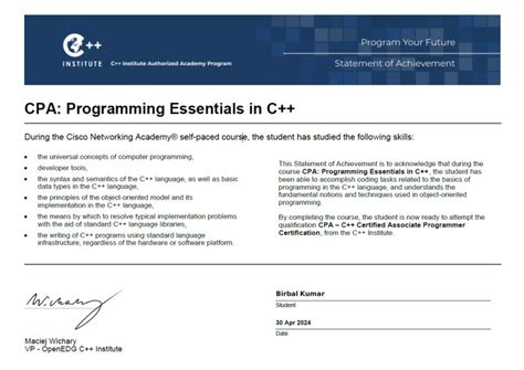 Birbal Kumar On Linkedin Cplusplus Cprogramming Certification