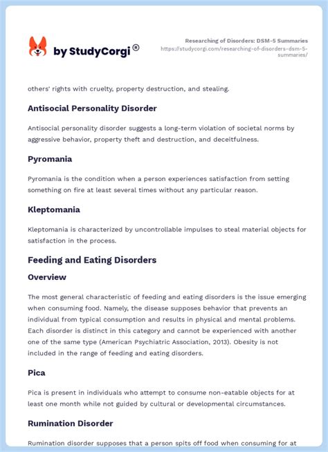 Researching Of Disorders Dsm 5 Summaries Free Essay Example