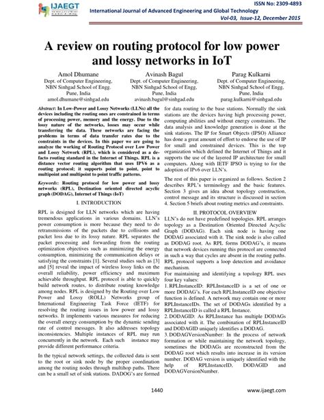 Pdf A Review On Routing Protocol For Low Power And Lossy Networks In Iot