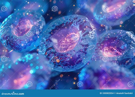 A Magnified View Showcases Cellular Structures With Distinct Nuclei And Strands Of Dna