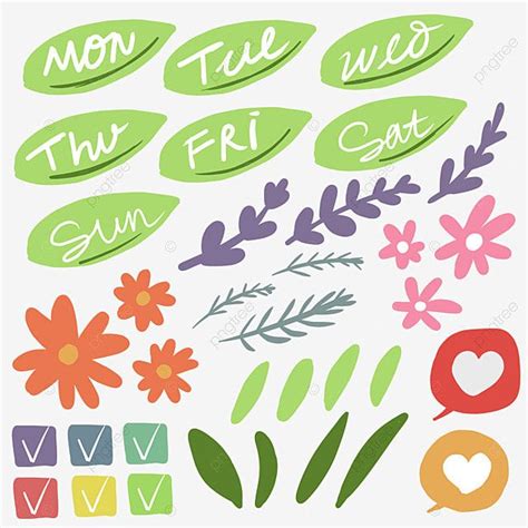 컬러 단순 낙서 화훼 식물 기획 사 일지 스크랩 그림 일러스트 꽃 노트 손으로 그린 스티커 패턴 간단한 낙서 화려한 클립 아트 Png 일러스트 및 Psd 이미지 무료