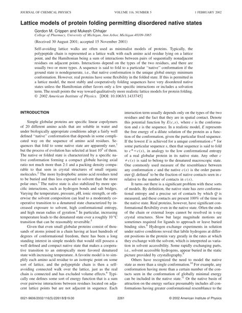 Pdf Lattice Models Of Protein Folding Permitting Disordered Native States