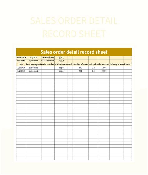 Free Order Details Templates For Google Sheets And Microsoft Excel Slidesdocs